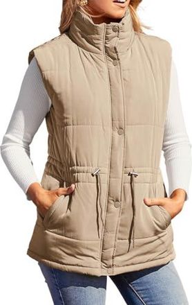 ORANDESIGNE Gilet Duvet Femme Ultra Chaud Veste Sans Manche Col Roulé Grande Taille Hiver Doudoune Matelassé Légère Veste Manteau Casual Blouson Zippée A Kaki XL