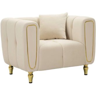 Dmora Dmora - Sessel Madama, Gepolsterter Sitz, Einzelsofa im Wohnzimmer, Stuhl mit Armlehnen, 81x97 h71 cm, Creme und Gold