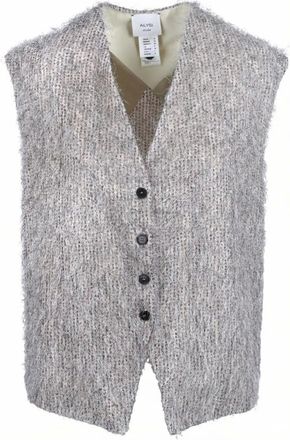 Alysi Femme, Vestes, Beige, Taille: 38 FR Gilet Frange Pois
