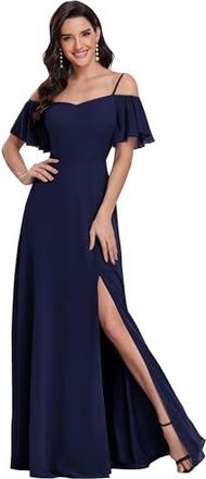 Ever-pretty Robe de Soirée pour Mariage Invité Femme Longue Mousseline Épaule dénudée Élégante Bleu Marine 44