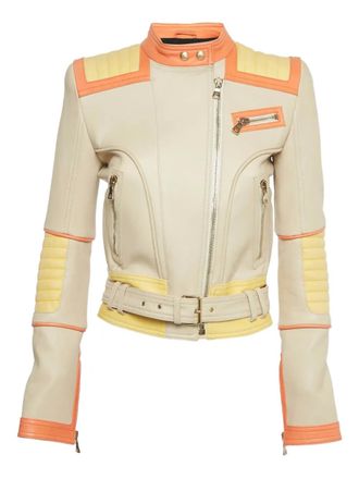 Balmain Bikerjacke aus Leder - Nude