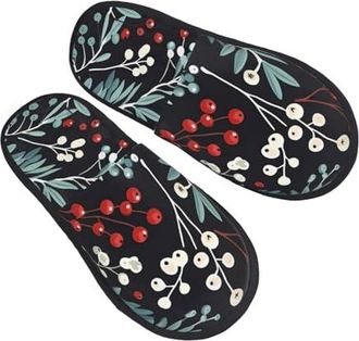 Generic Branches Et Baies De Noël Feuilles De Noël Pantoufles Moelleuses Chauds Pantoufles En Peluche Automne Chaussures Pour Intérieur Femme Chambre L