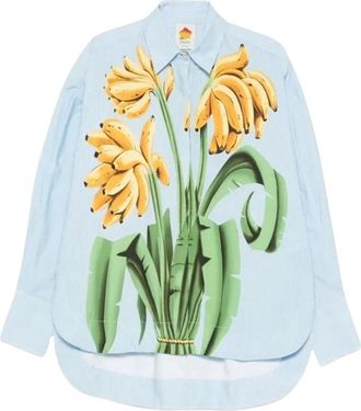 Farm Rio Farm Rio, Femme, Blouses et Chemises, Bleu, Taille: 40 FR Banana Cocina Striped Shirt