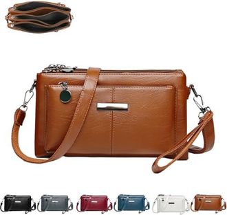 Generic Blaciokamith Large Capacity Phone Bag Crossbody Bag,Retro Multi Pockets Soft Leather Bag,Versatile Bags for Everyday Use (Caramel)