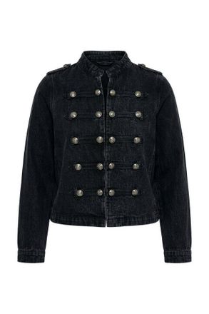 Ulla Popken Sommerjacke Military-Jeansjacke Stehkragen Schulterklappen
