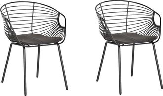 Beliani Esszimmerstuhl 2er Set Schwarz Metall mit Armlehnen Griffen Polster Schwarz Kunstleder Glam Industriell Modern f&uuml;r Innenr&auml;ume Schreibtisch