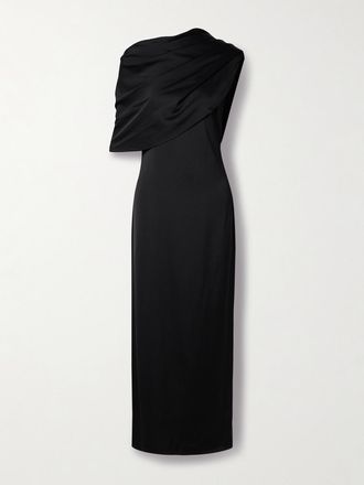 Another Tomorrow Maxikleid Aus Satin Aus Einer Wollmischung Mit Falten - Schwarz