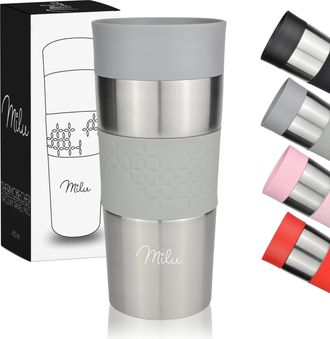 Milu Thermobecher 350ml & 450ml - Isolierbecher Kaffeebecher to go, 100% Auslaufsicher, Trinkbecher Edelstahl, Autobecher doppelwand Isolierung, Thermo Bec