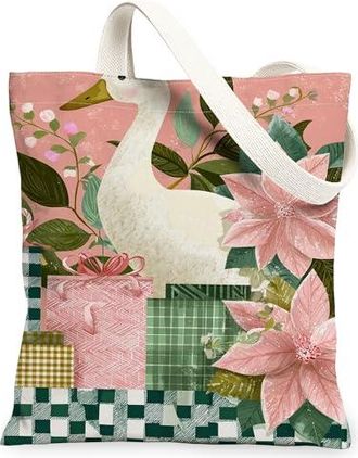 Generic Sacs fourre-tout en toile à motif floral, réutilisables, sacs dépicerie printaniers, légers, lavables en toile pour voyage, pique-nique, 33 x 38,1 cm