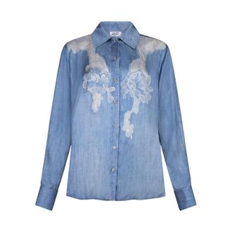 Liu Jo Femme, Blouses et Chemises, Bleu, Taille: 40 FR Camisa Estamado Denim y Encaje