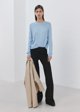 Mango Pull en maille &agrave; col rond bleu ciel - Femme - XXS - MANGO