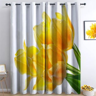 Generic Vorhang Blickdicht Vorhänge mit Ösen Gardinen Blume Tulpe Deko Ösenvorhang Dekoschal Dekogardinen für Schlafzimmer Wohnzimmer H140 x B90 cm (2er Pack)