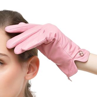 Nappaglo Damen Italienisches Lammfell Leder Handschuhe Touchscreen Winter Warm Langes Fleecefutter Handschuhe (XXL (Umfang der Handfl&auml;che:21.6-22.8cm), Rosa(No