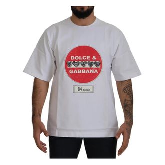 Dolce & Gabbana Amor Heart Baumwoll-T-Shirt mit Rundhalsausschnitt - - Tops - Herren - Wei&szlig; - S