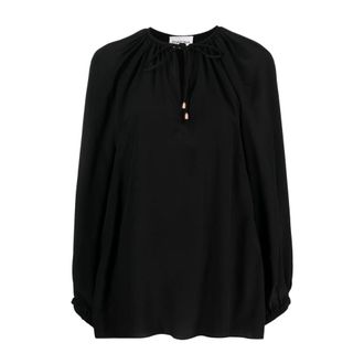 Phaeonia Schwarze Seiden Selbstbindende Bluse - - Blouses & Shirts - Damen - Schwarzk - M