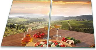 Decorwelt | Herdabdeckplatten 2x40x52 cm 2-Teilig Essen Bunt Ceranfeldabdeckung Universal Spritzschutz Glas Deko Elektroherd Induktion für Kochplatten Herdschut