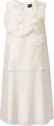 Ulla Popken Midikleid Chiffon-Midikleid Bl&uuml;ten-Applikation Rundhals