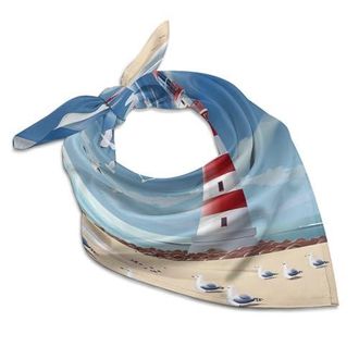 Generic Lighthouse Écharpe carrée en soie légère et mouette pour la plage et la mer, multicolore, 46x46cm
