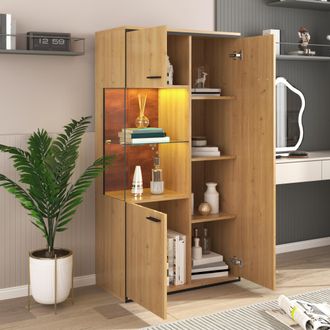 Generic VIVCA Moderne Vitrine mit LED-Beleuchtung 150x40x77.5cm Glast&uuml;r, Mehrzweckregale, 15 Farboptionen, Gro&szlig;er Stauraum, Glasboden, Schaukasten,Schrank mit