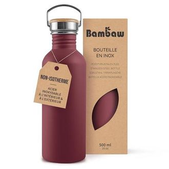 Bambaw Gourde Inox 500ml, Gourde Sport Rouge, Bouteille dEau Non-Isotherme, Gourde Enfant Inox, Gourde Metal, Gourde Reutilisable - Rouge Cerise