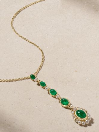 Amrapali London Navratana Kette Aus 18 Karat Gold Mit Smaragden Und Diamanten - Grün