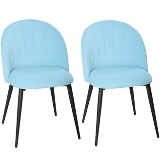OEM Set 2 Sedie Da Pranzo Imbottite Con Schienale A Conchiglia In Velluto, 52x55x79 Cm, Azzurro
