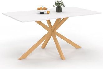 IDMarket Table &agrave; Manger Rectangle Alix 8 Personnes Pied araign&eacute;e Bois et Plateau Blanc Gisele 160 cm