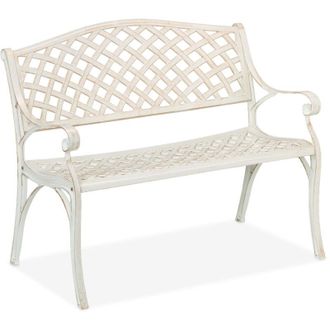 Relaxdays Relaxdays - Superbe banc de jardin, pour 2 personnes, fonte daluminium, h x l x p : 83 x 103 x 64 cm, blanc et doré