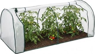 Relaxdays Fr&uuml;hbeet, HxBxT: 80 x 200 x 100 cm, PE-Folie, Eisen, T&uuml;r mit Rei&szlig;verschluss, Hochbeet Abdeckung, wei&szlig;/gr&uuml;n