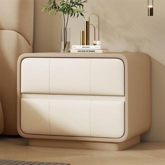 Generic Moderner Nachttisch aus Leder for das Schlafzimmer - Minimalistischer Nachttisch mit 2 versteckten Schubladen aus Massivholz, Beistelltisch aus Mikrof