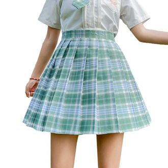 Minetom Damen Kariert Kilt-Rock Faltenr&ouml;cke Tartan Minirock Hohe Taille Kurz Skirt Skater Rock Informell Mini Glocken Rock Gr&uuml;n L