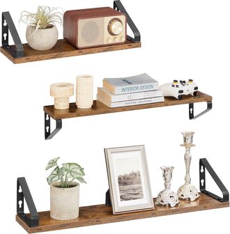 Vasagle Wandregal, Schweberegal, 3er Set, Regalbrett, 2 Montagem&ouml;glichkeiten, 40/50/60 cm, f&uuml;r Wohnzimmer, K&uuml;che, Arbeitszimmer, Badezimmer, vintagebraun-Matt