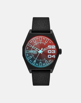 Diesel Scraper - Herrenuhr mit drei Zeigern und Armband aus schwarzem Leder