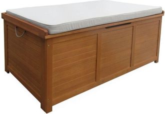 Sweeek Sweeek - Coffre de jardin caja 200Len bois 125x60cm rangement coussins avec vérins et poignées Bois / Beige