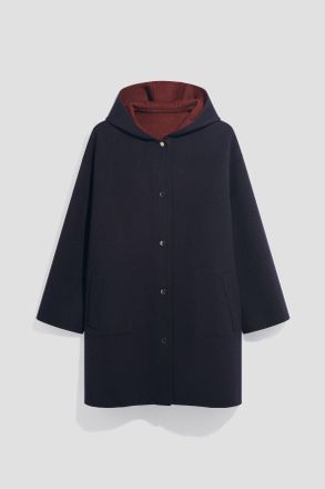 Gerard Darel Manteau en laine r&eacute;versible &agrave; capuche - ALEY - Bleu Nuit