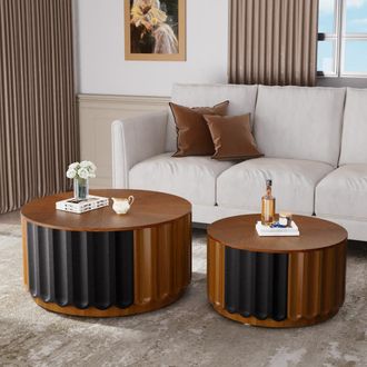 Generic Rundes Beistelltisch-Set (2er-Pack), Mid-Century-Modern-Kreistisch mit rutschfesten F&uuml;&szlig;en, Industrie-Beistelltisch f&uuml;r Wohnzimmer, Schlafzimmer, B&uuml;ro 