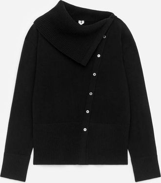 Arket Asymmetrische Strickjacke Aus Wolle -Schwarz