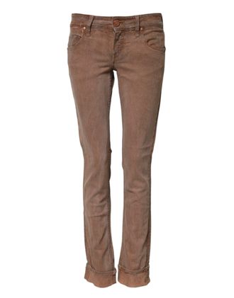 Acht Braune Baumwoll Slim Fit Denim Niedrigbundjeans