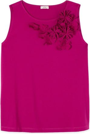 Oltre Femme, Tops, Violet, Taille: 44 FR Top en coton avec appliqu&eacute;s floraux