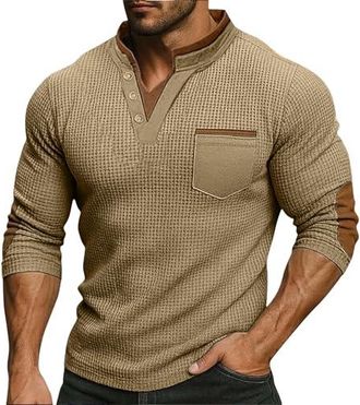 Generic Polo classique l&eacute;ger pour homme, style vintage, coupe classique, boutonn&eacute;, t-shirts de vacances doux et respirants, kaki, XXL