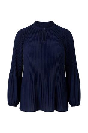 Ulla Popken Plisseebluse Plissee-Bluse A-Linie Stehkragen Langarm