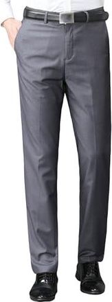 Generic Pantalon habill&eacute; en tissu extensible pliss&eacute; pour homme - Taille confortable - Coupe classique, gris, 48