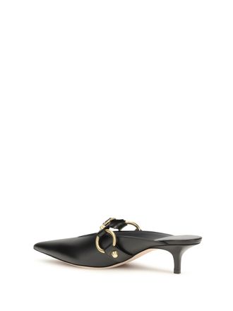 Balenciaga Womens Mules City Black-Gold Calf Leather Sandal Black/gold