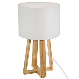 Atmosphera Atmosphera - Lampe &agrave; Poser Molu Blanche, Style Scandinave, Pied en Bois et Coton, H 35 cm - Pour Chambre, Salon, Bureau
