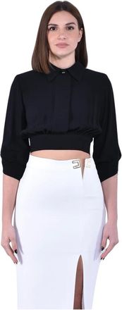 Elisabetta Franchi Femme, Blouses et Chemises, Noir, Taille: 40 FR Blouse en georgette avec ceinture &agrave; nouer