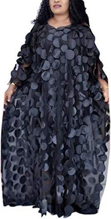 Hawaiian Dreams Robe Caftan Africaine en Mousseline de Soie pour Femme avec appliqués à Fleurs, Taille Unique, Noir, Taille Unique