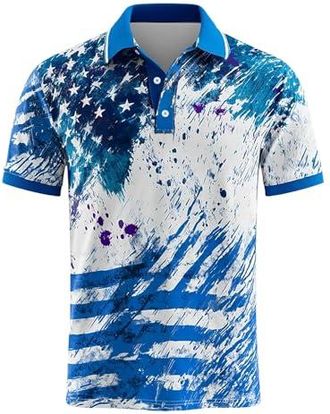 Generic Polo plat USA pour homme - Manches courtes - Col polo tendance - Pull ample et extensible - Durable - Respirant - Costume pour comm&eacute;morer le 250e anni