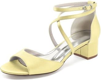 Generic Chaussures De Mariage Femmes Mode D&Eacute;t&eacute; Chunky Heels Sandales Mari&eacute;e Talons Bas Open Toe Dress F&ecirc;te High Heels 4.5Cm,Jaune,35 EU