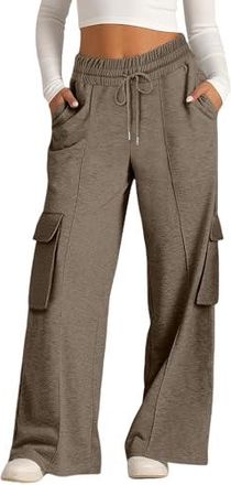 Generico Pantalon de sport pour femme, taille haute, pantalon de surv&ecirc;tement &eacute;l&eacute;gant, jambe large, pantalon de sport, avec poches longues, confortable athl&eacute;tis