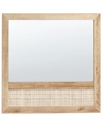 Beliani Moderner quadratischer dekorativer Wandspiegel 60 x 60 cm Spanplatte Rahmen mit Rattan Helles Holz Rosell